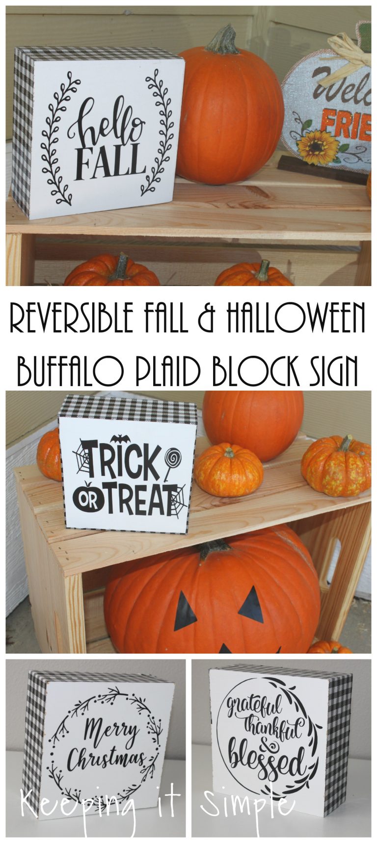 Reversible Fall and Halloween Sign- Buffalo Plaid Block Sign - Keeping ...