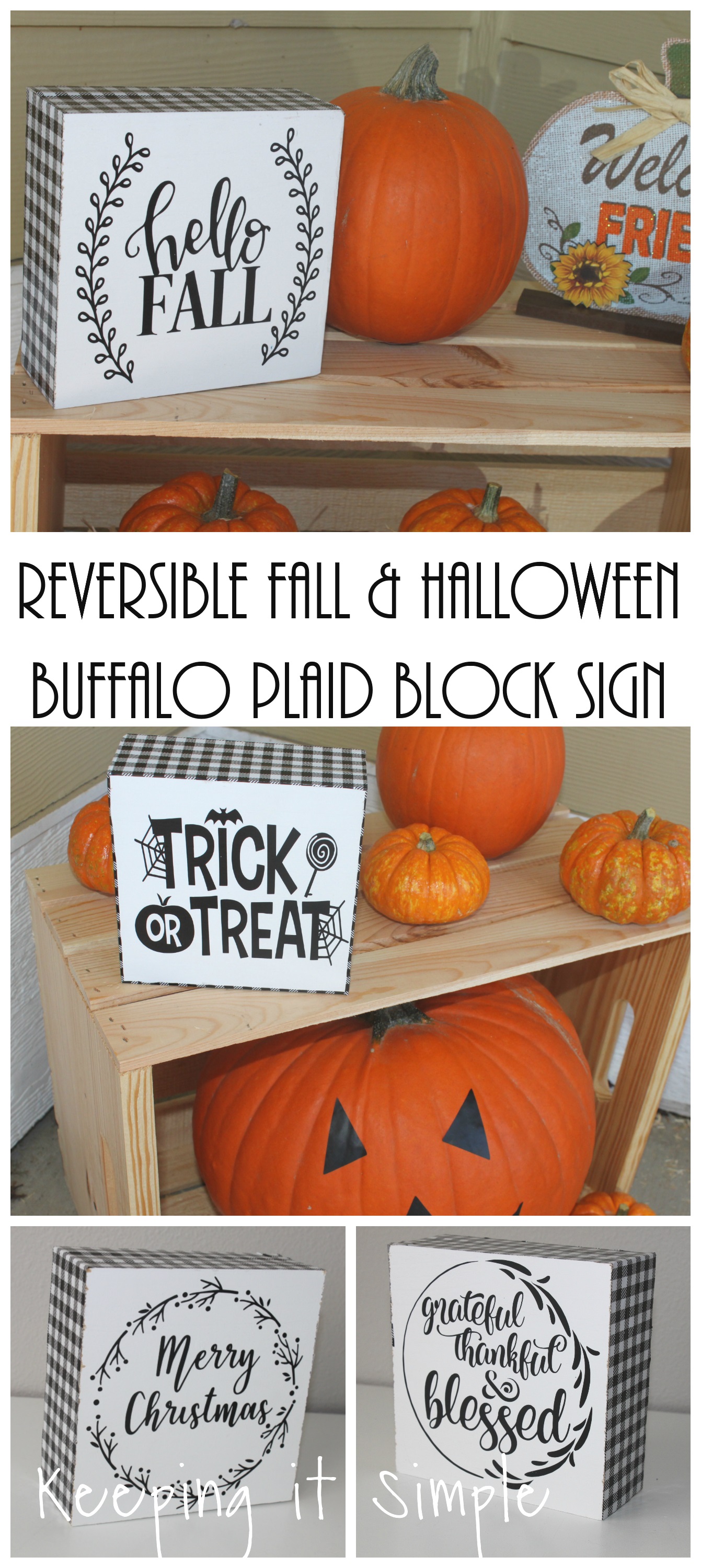 Reversible Fall and Halloween Sign- Buffalo Plaid Block Sign - Keeping ...
