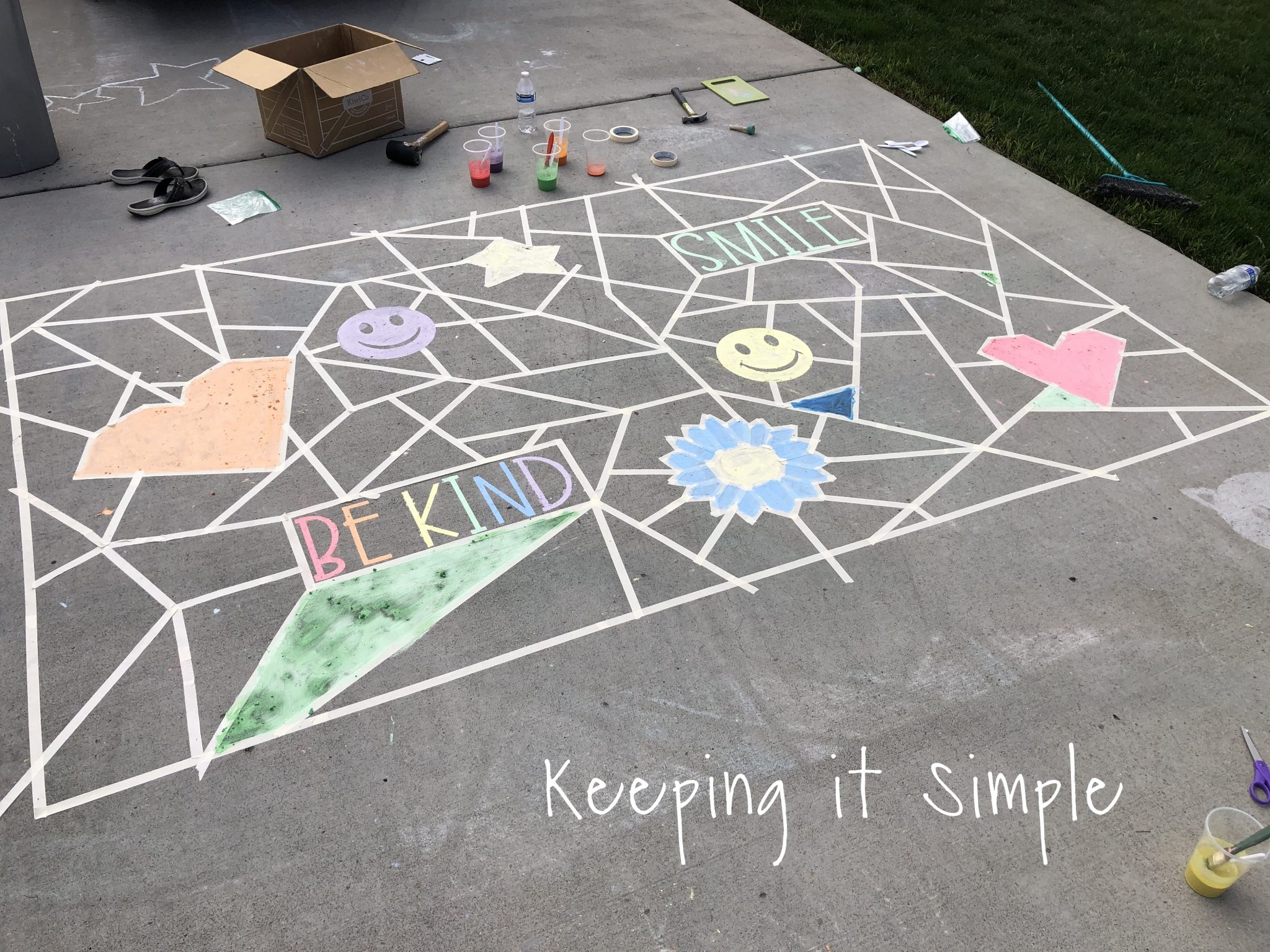 Sidewalk Chalk Mosaic Art with Words and Shapes - Keeping it Simple