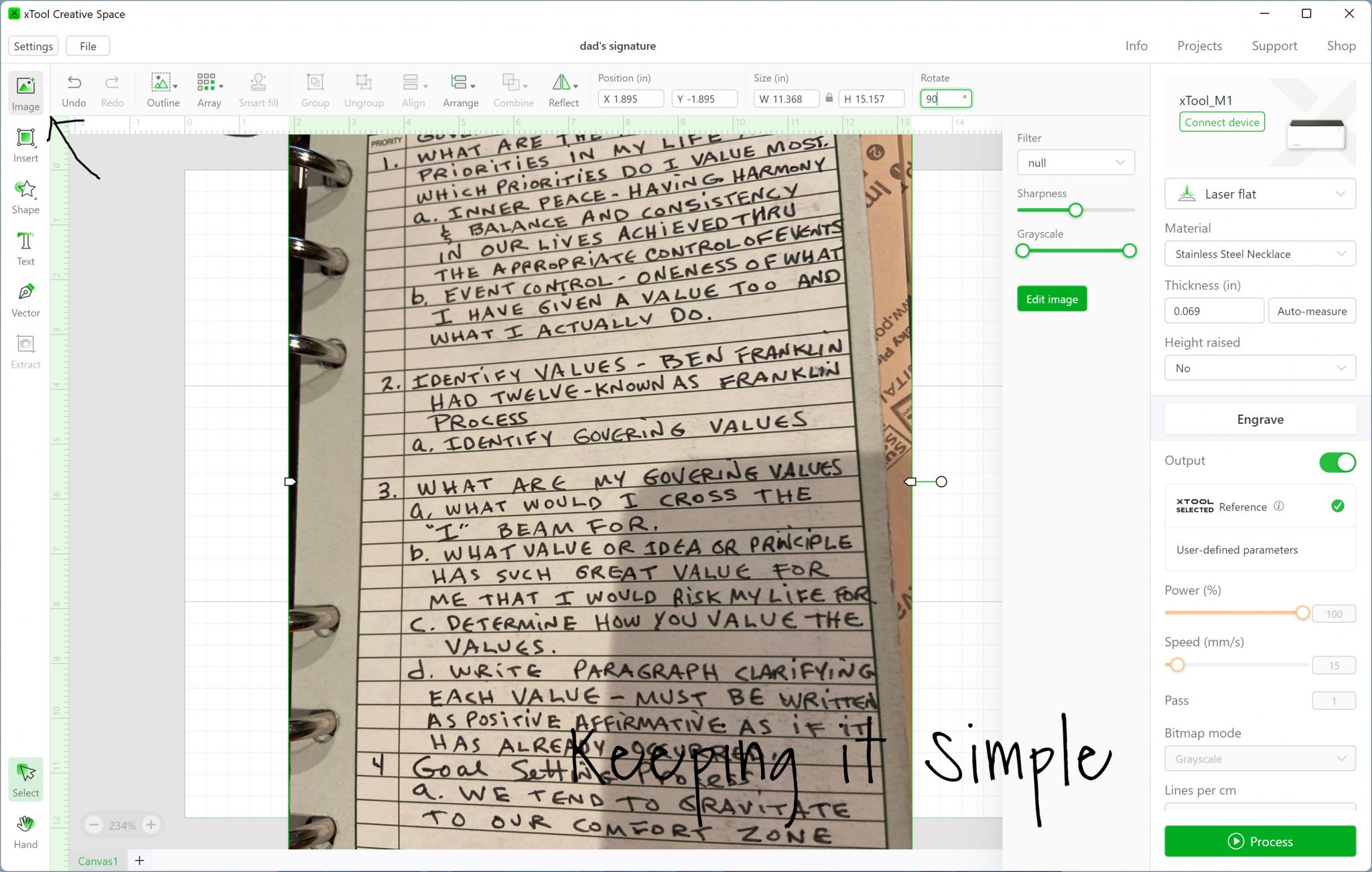 How to Engrave Handwriting onto Metal with a xTool - Keeping it Simple